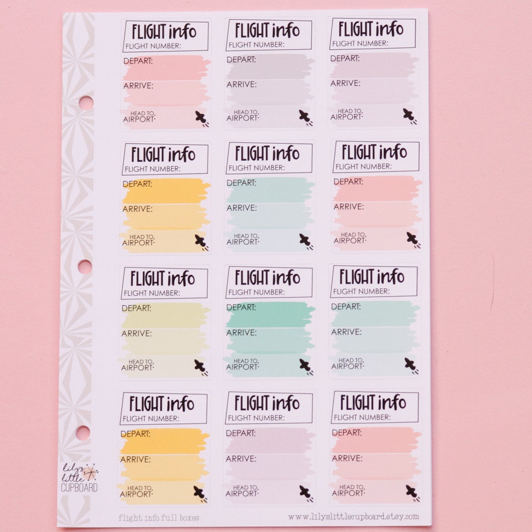 Flight Info Full Box Stickers | Vacation Planning Stickers | Airport ...