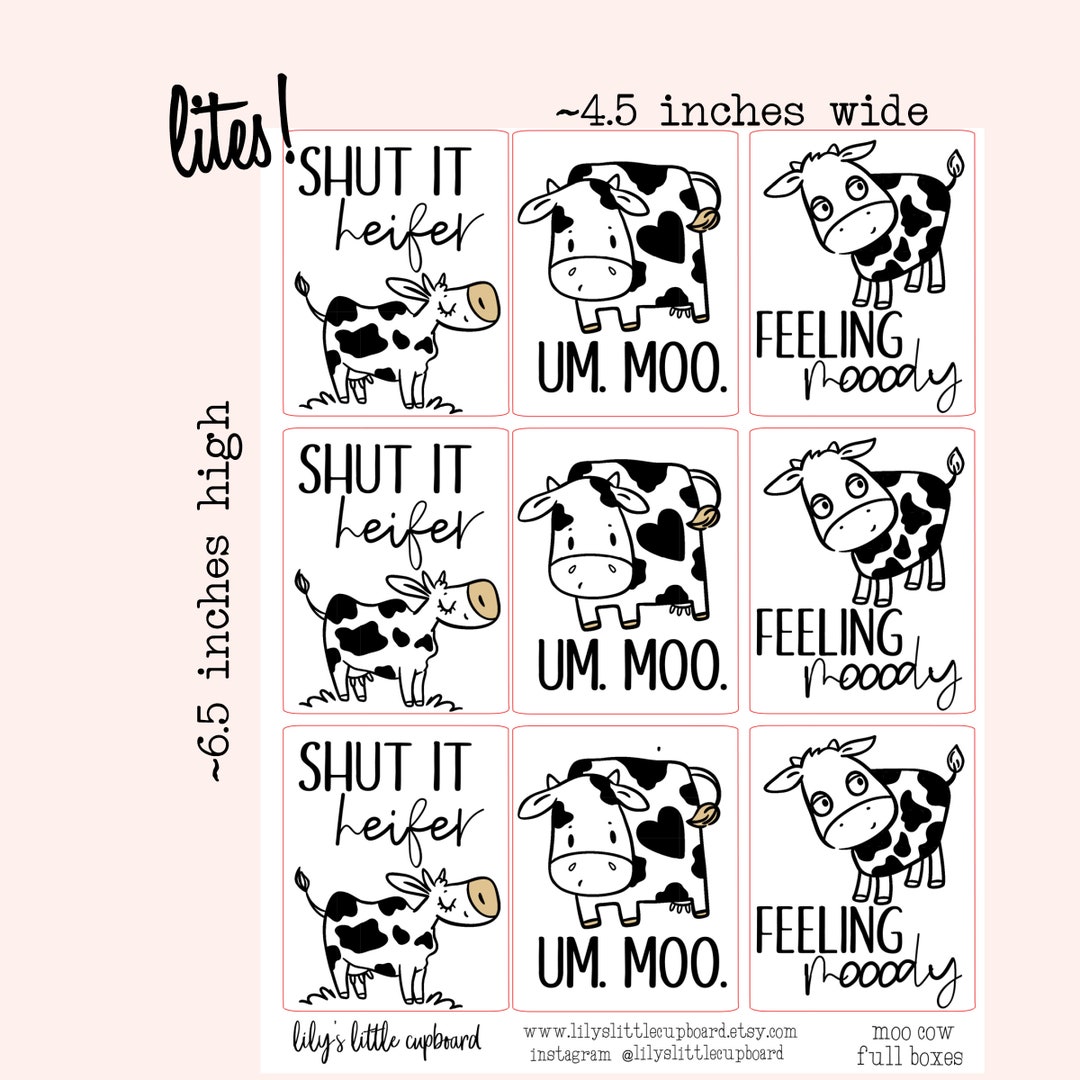 Moo Cow Full Box Stickers | Full Box Planner Stickers | Cow Planner ...