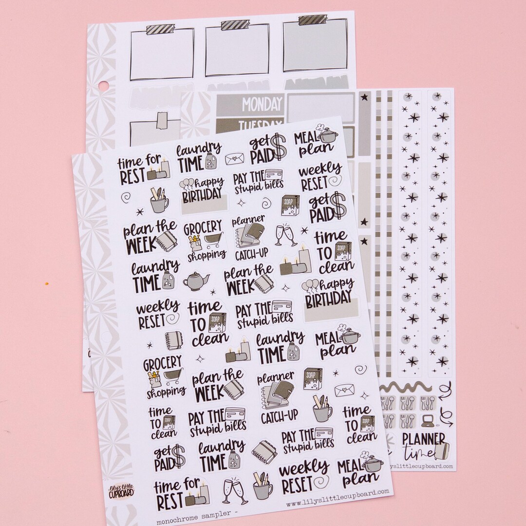 Monochrome Collection in Grayscale | Functional Planner Stickers ...
