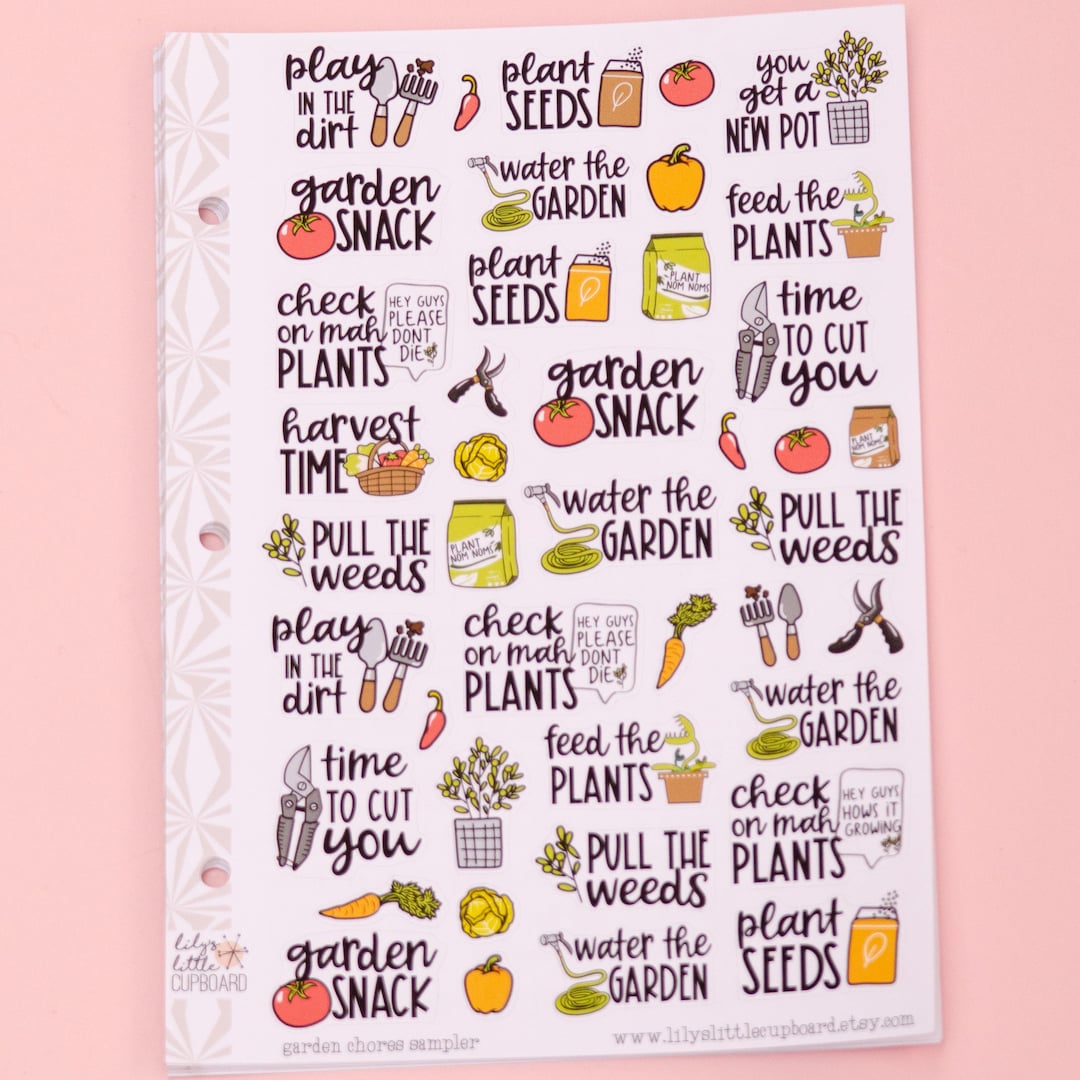 Gardening Sampler Planner Stickers | Garden Chores Script Stickers ...