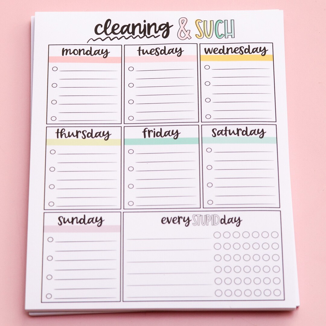 Weekly Cleaning Plan Notepad Organized by Day | Weekly Cleaning ...