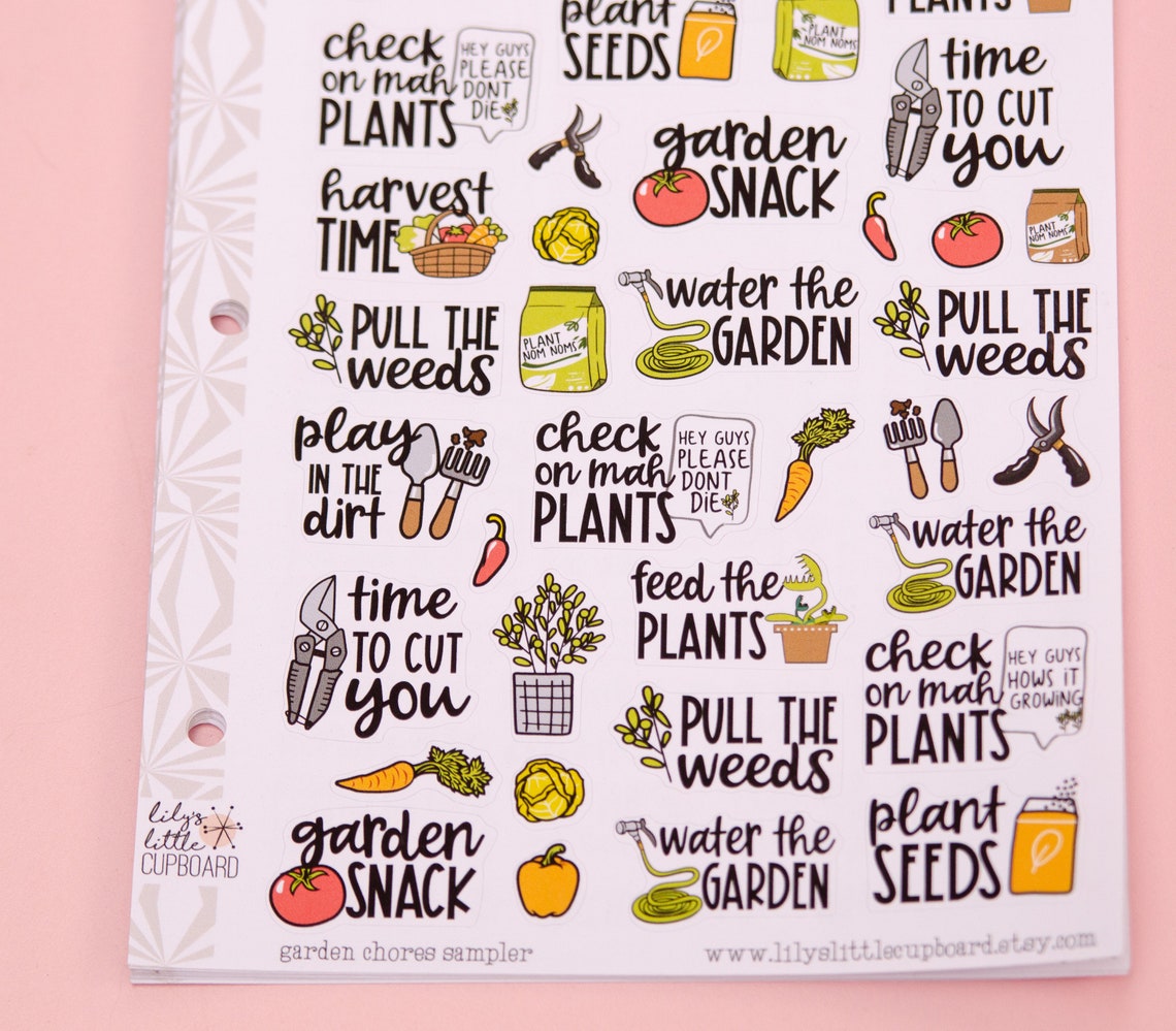 Gardening Sampler Planner Stickers | Garden Chores Script Stickers ...