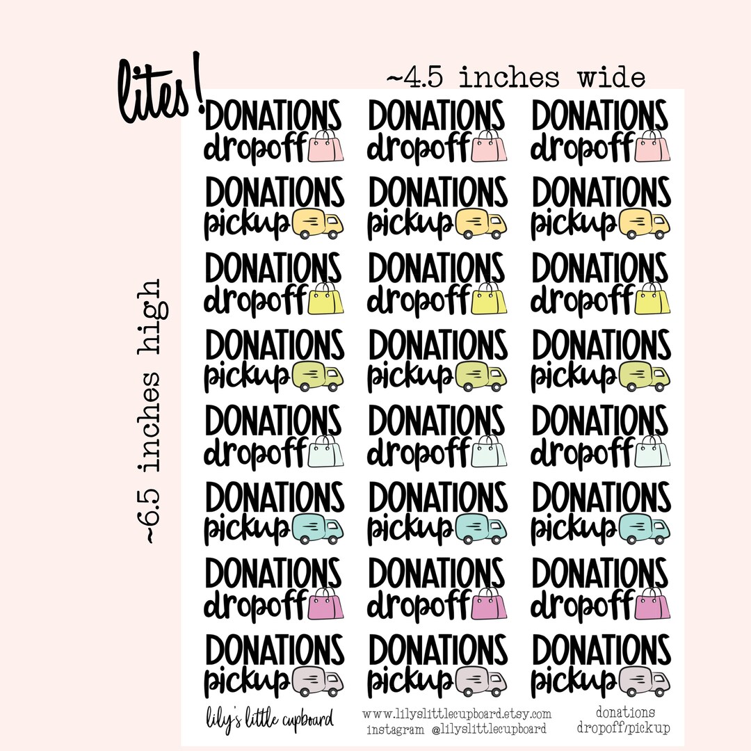 Donations Dropoff Planner Stickers | Donations Pickup Planner Stickers ...
