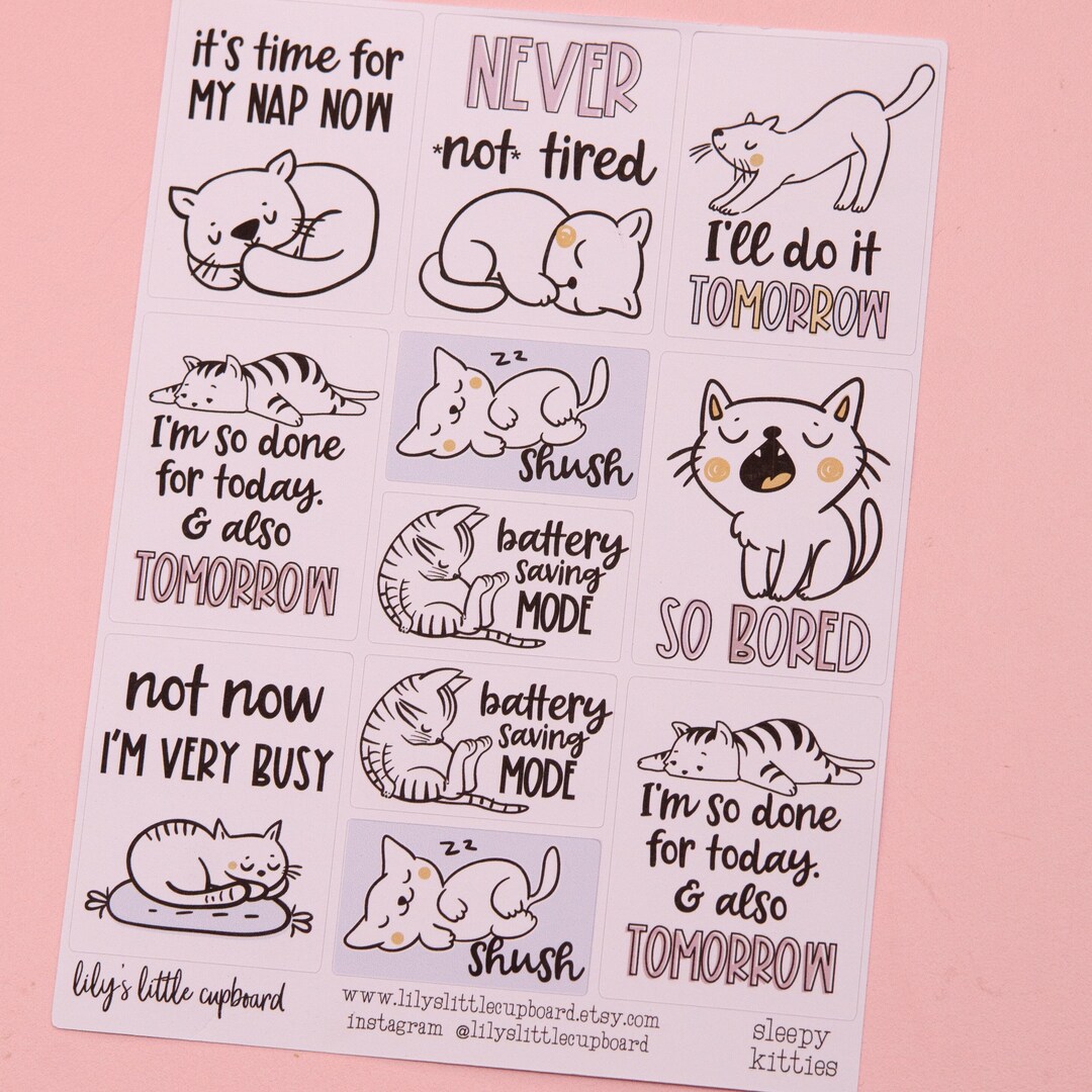 Sleepy Kitty Planner Stickers | I'm Tired Planner Stickers | Snarky ...