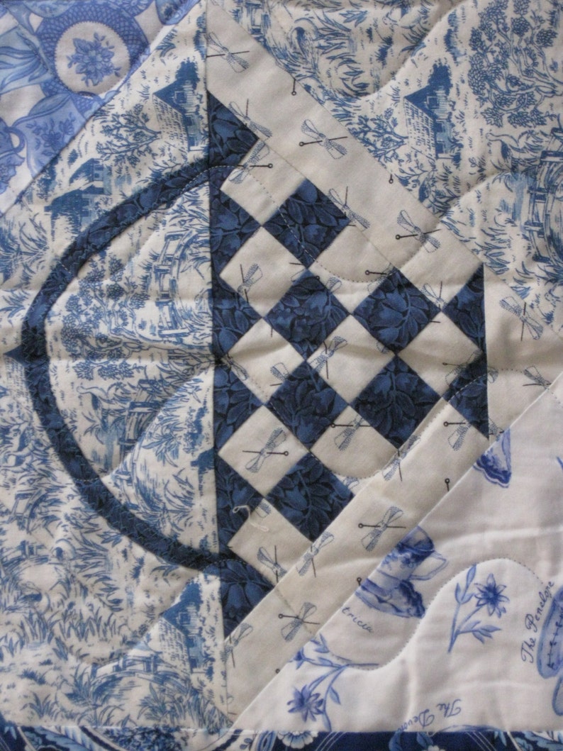 Delft Blue and White/cream Strippy Basket Quilt, Throw or Twin Size - Etsy