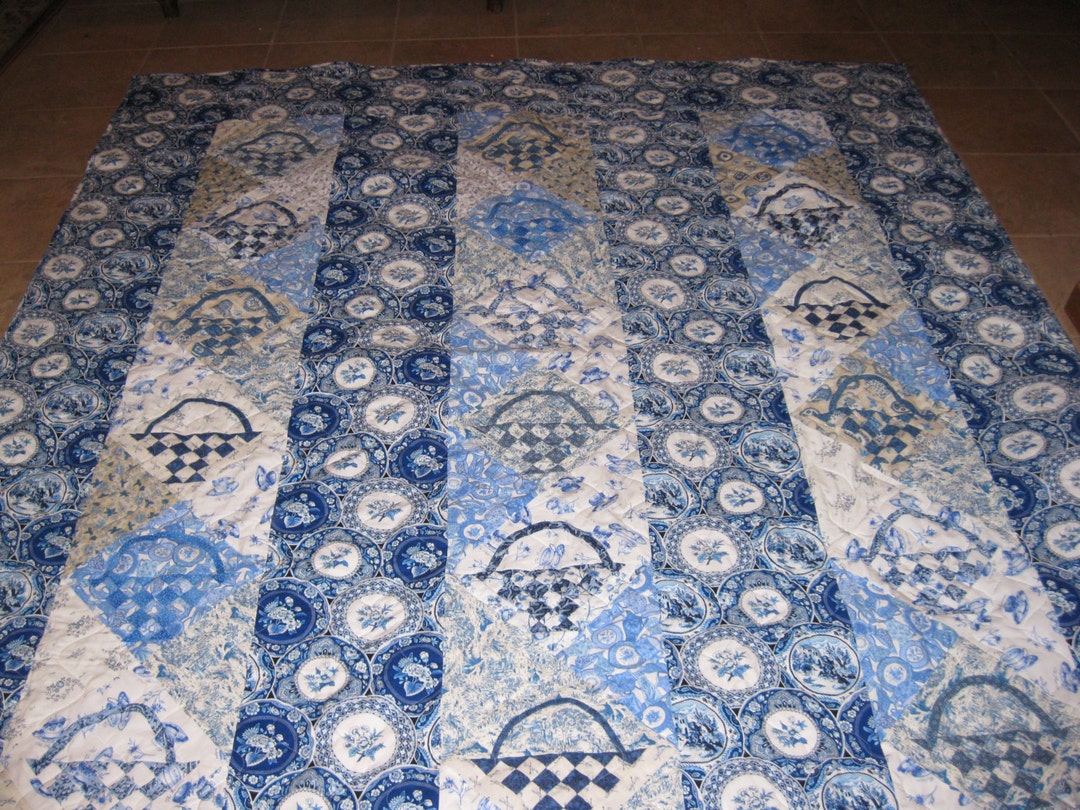 Delft Blue and White/cream Strippy Basket Quilt, Throw or Twin Size - Etsy
