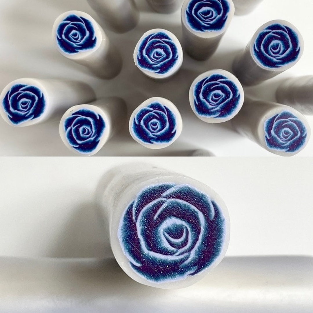 Blue Moonlight Glimmer Rose Polymer Clay Cane, Raw Canes, Millefiori ...