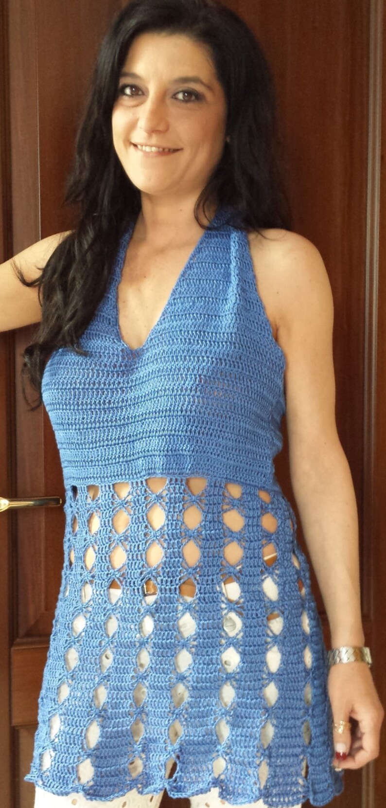 Top With Blue Halter Neck - Etsy