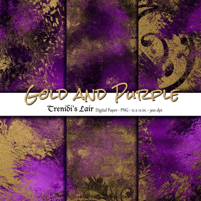 Gold and Purple Digital Paper, Printable Scrapbook Paper - Etsy