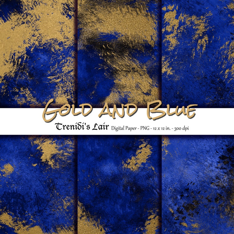 Gold and Blue Digital Paper, Printable Scrapbook Paper - Etsy