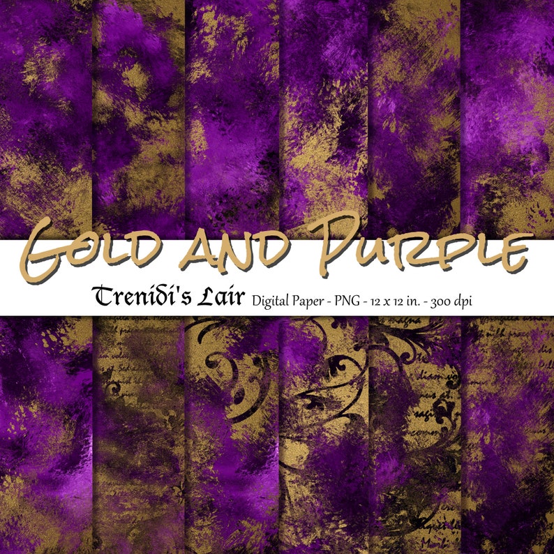Gold and Purple Digital Paper, Printable Scrapbook Paper - Etsy
