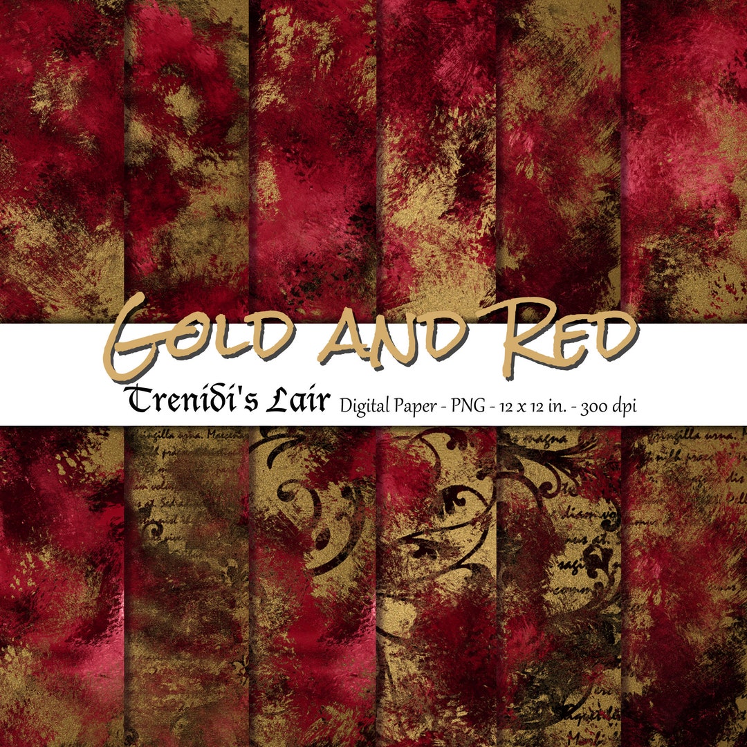 Gold and Red Digital Paper, Printable Scrapbook Paper - Etsy