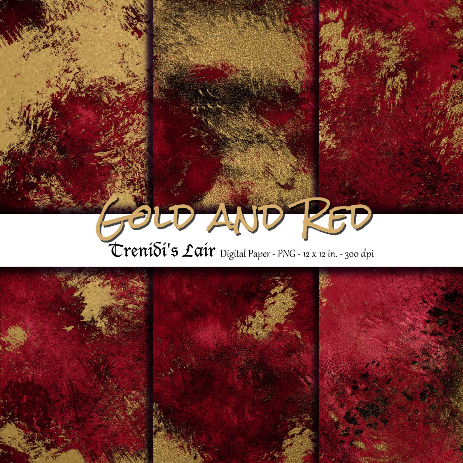 Gold and Red Digital Paper, Printable Scrapbook Paper - Etsy