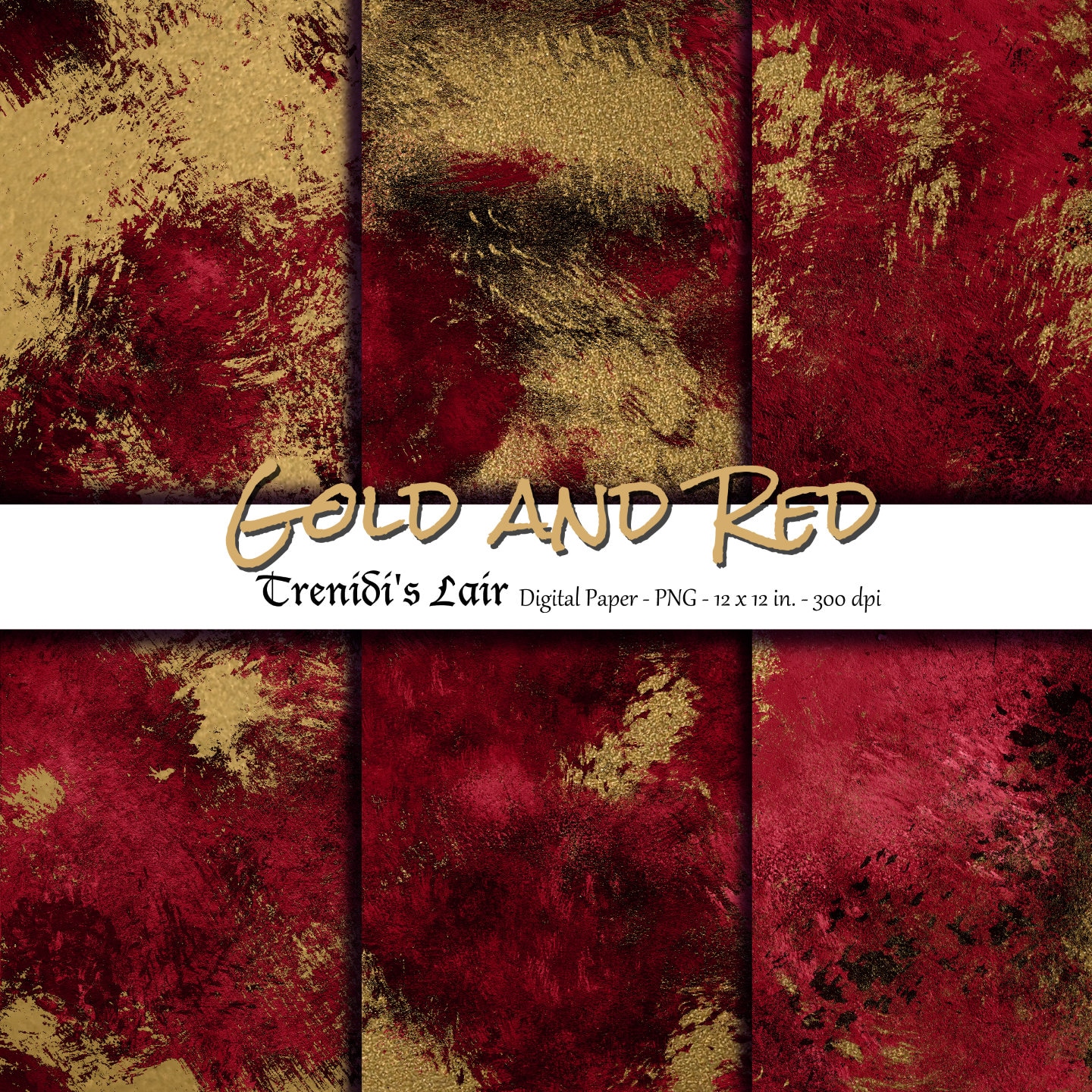 Gold and Red Digital Paper, Printable Scrapbook Paper - Etsy