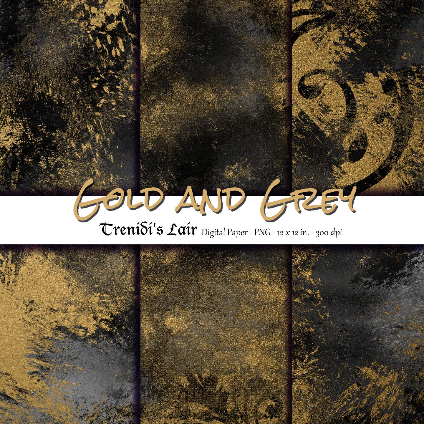 Gold and Grey Digital Paper, Printable Scrapbook Paper - Etsy