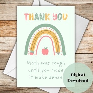 Math Teacher Appreciation Card Printable, 5x7 Card With Envelope, White ...