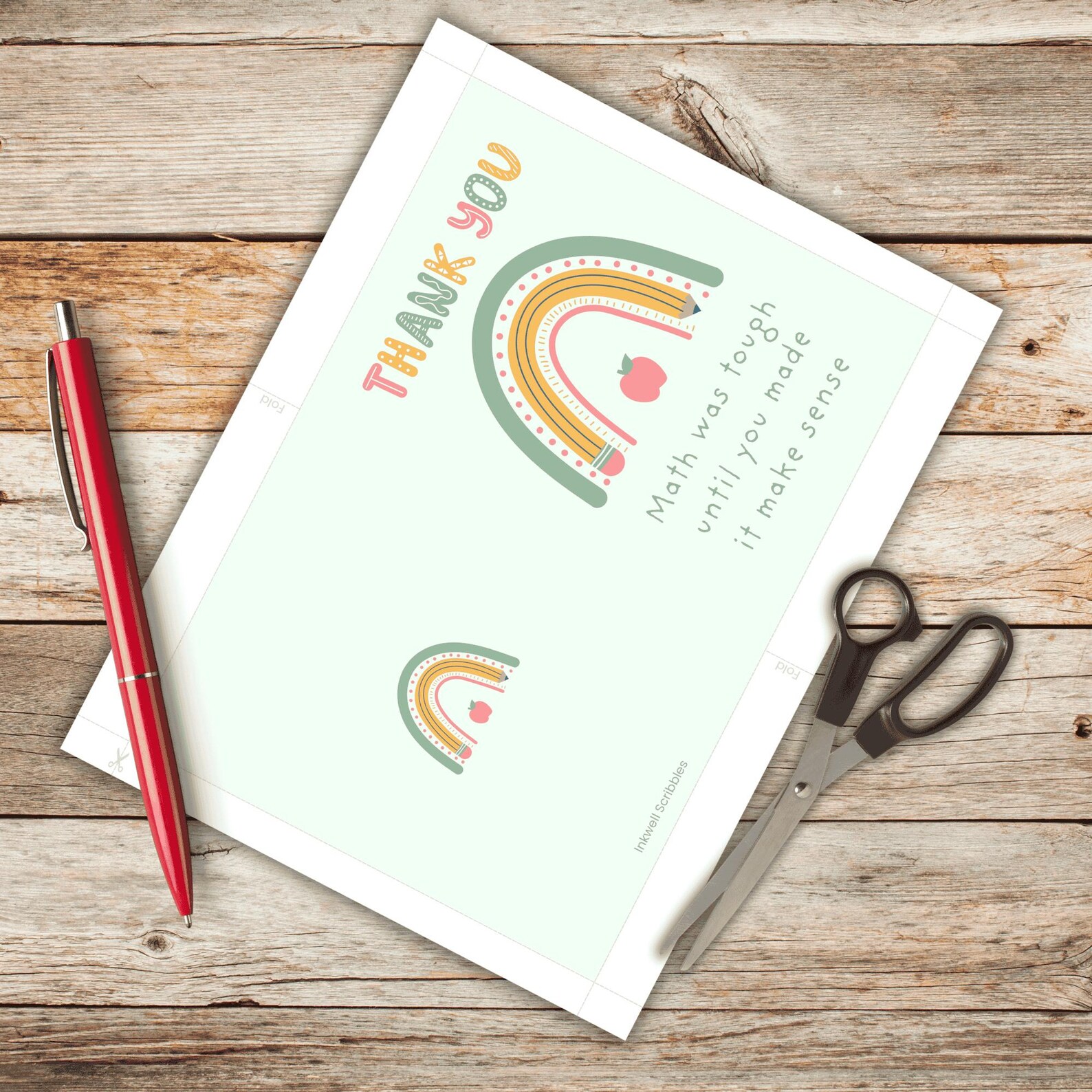 Math Teacher Appreciation Card Printable, 5x7 Card With Envelope, White ...