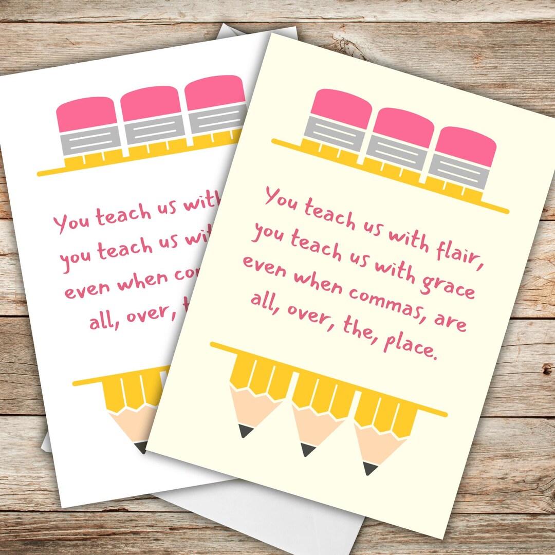 ELA Teacher Appreciation Card: Printable Thank You Card (5x7 With ...