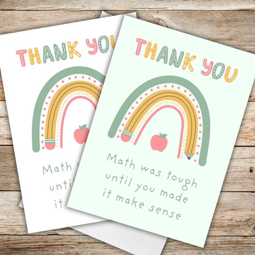 Math Teacher Thank You Card: Rainbow Pencil Design (digital Download ...