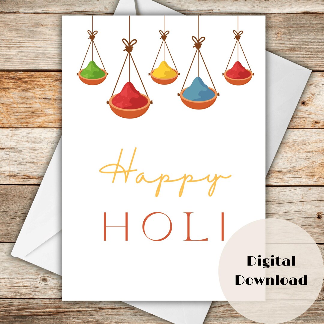 Holi Greeting Card (envelope Template Included), 5x7 Happy Holi Digital ...
