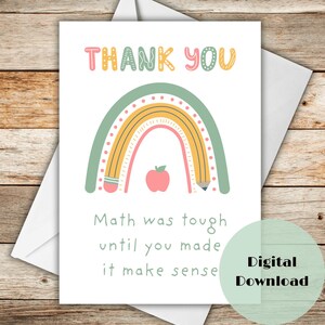 Math Teacher Appreciation Card Printable, 5x7 Card With Envelope, White ...