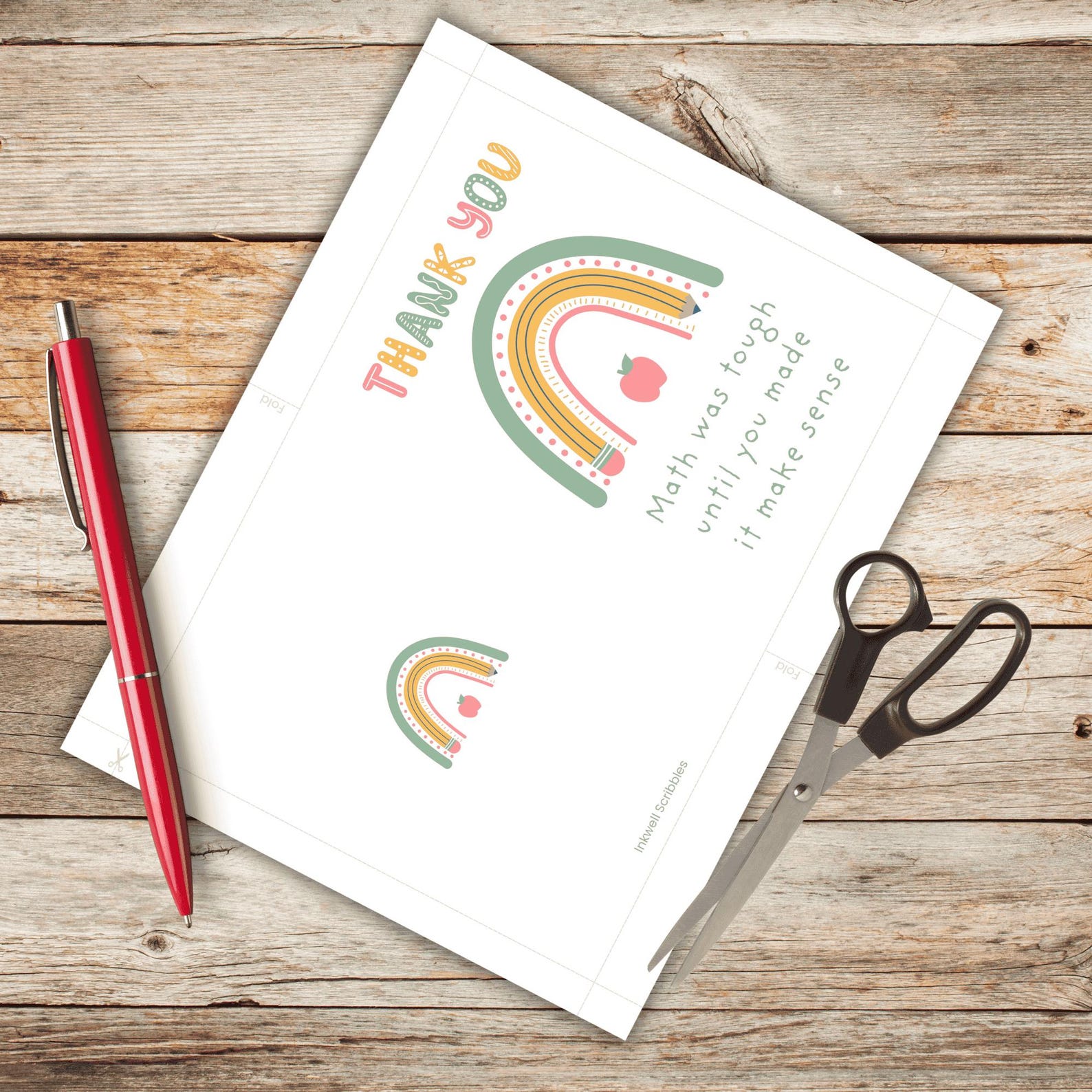 Math Teacher Appreciation Card Printable, 5x7 Card With Envelope, White ...