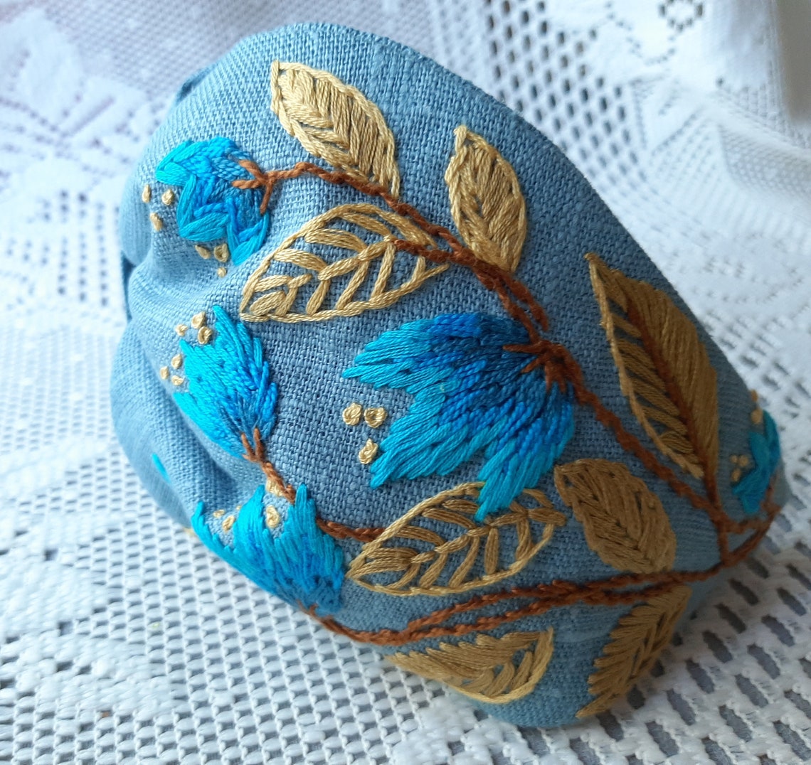 Linen Handmade Embroidered Headband - Etsy