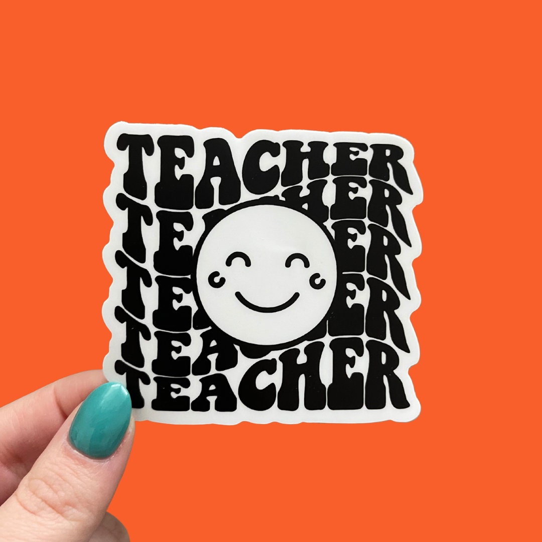 STICKER Teacher | Retro Educator Smiley Face Black and White Gift for ...