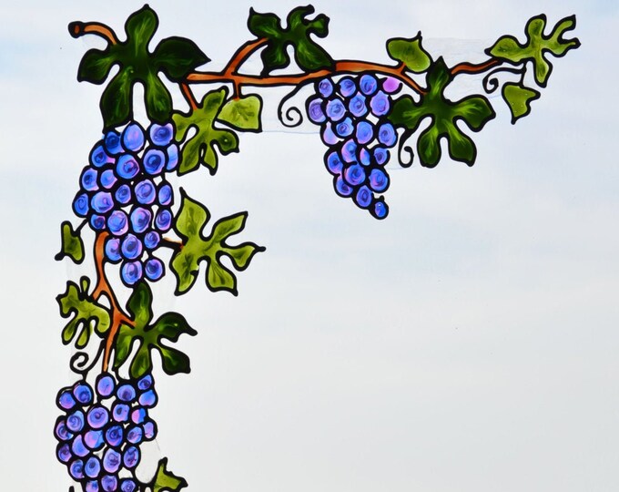 Grapevine Window Decal, Grapevine Faux Stained Glass, Grapes in Purple ...