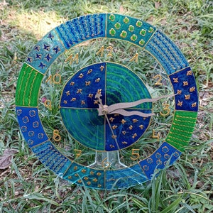 Wall Clock, Hand-painted Blue and Green One of a Kind Wall Clock, Large ...
