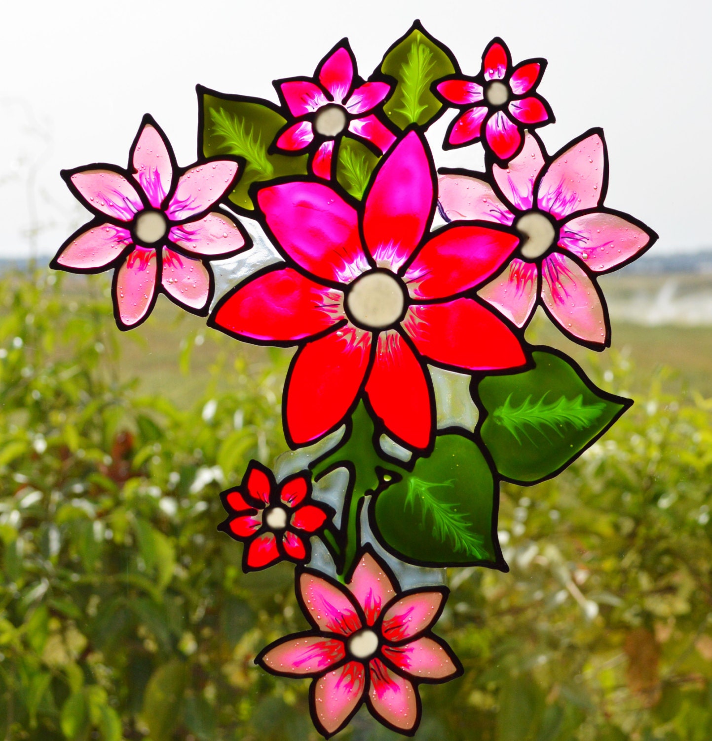 Floral Decal Flower Sticker Faux Stained Glass Housewarming - Etsy