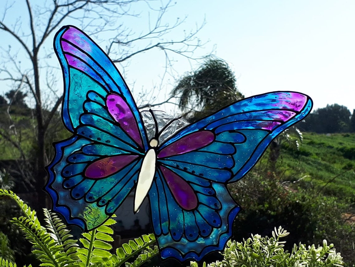 Butterfly Window Decal Blue and Purple Unique Butterfly - Etsy