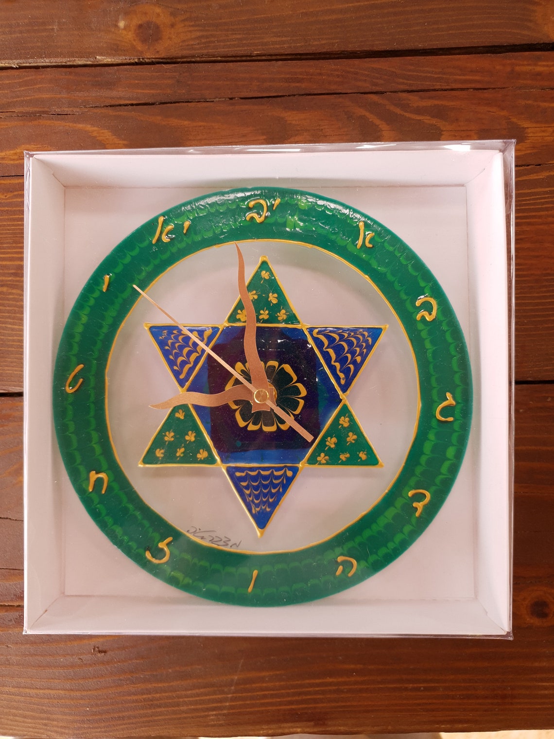Wall Clock With Hebrew Letters Star of David Clock Blue and - Etsy Israel