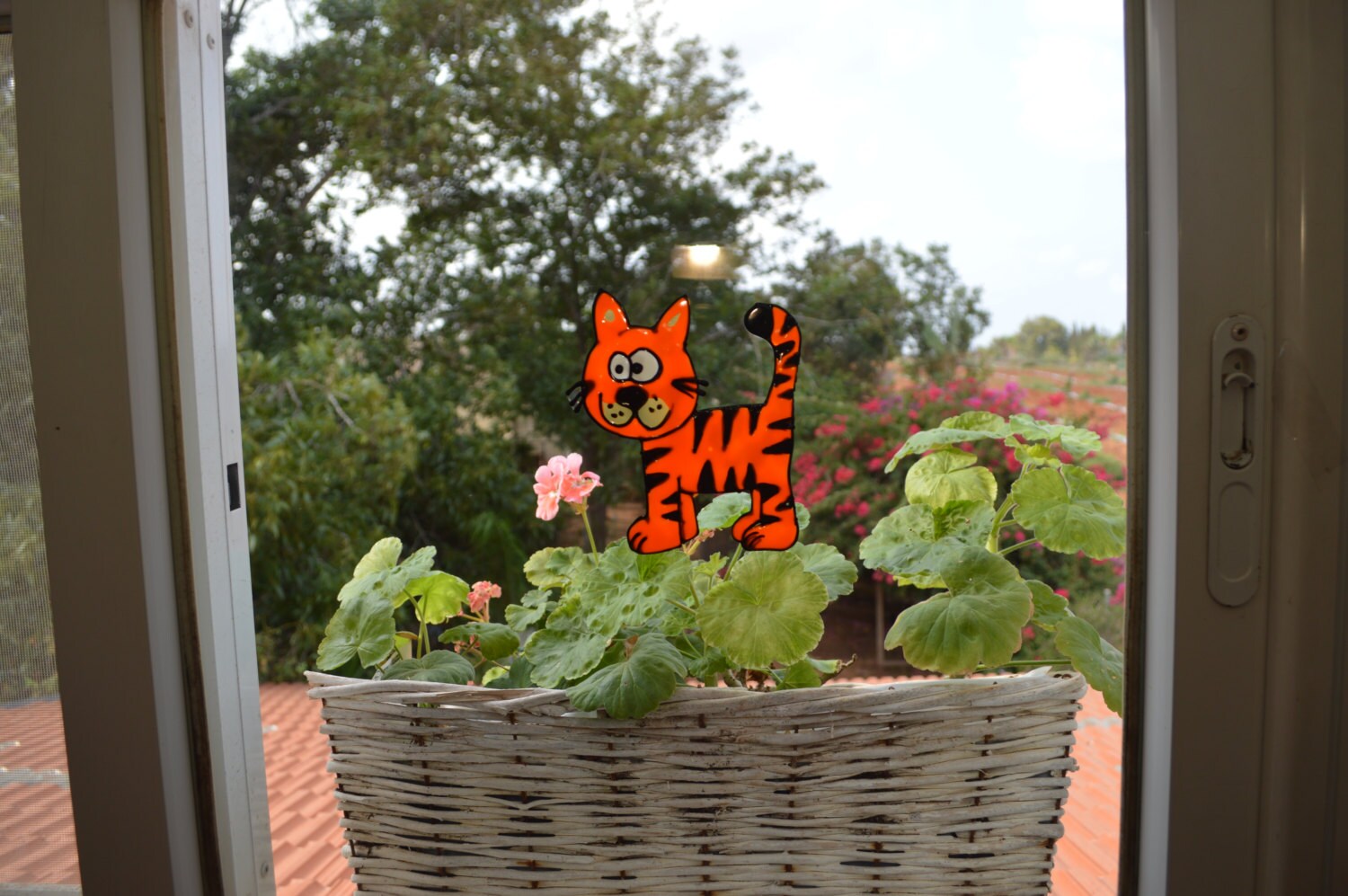 Cute cat window decal decoration Orange cat glass decal Faux | Etsy