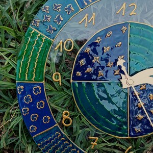 Wall Clock, Hand-painted Blue and Green One of a Kind Wall Clock, Large ...