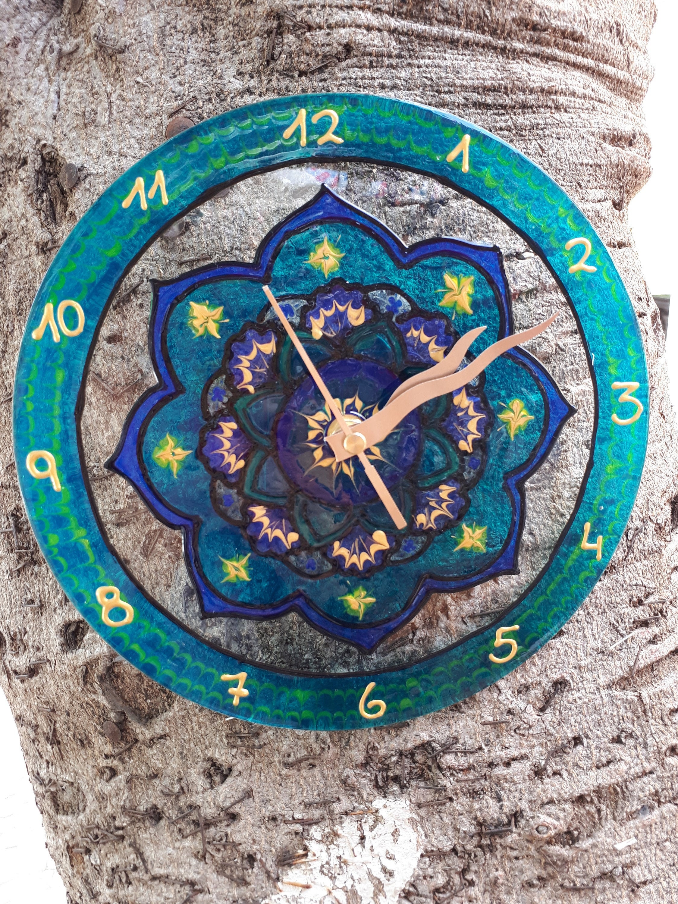 Mandala Wall Clock Modern Round Wall Clock Blue and Green - Etsy Israel