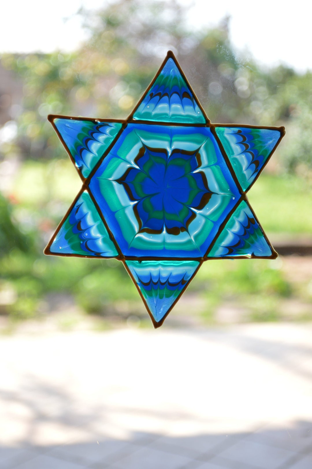 Star of David Window Sticker in Blue Green and Turquoise - Etsy