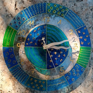 Wall Clock, Hand-painted Blue and Green One of a Kind Wall Clock, Large ...