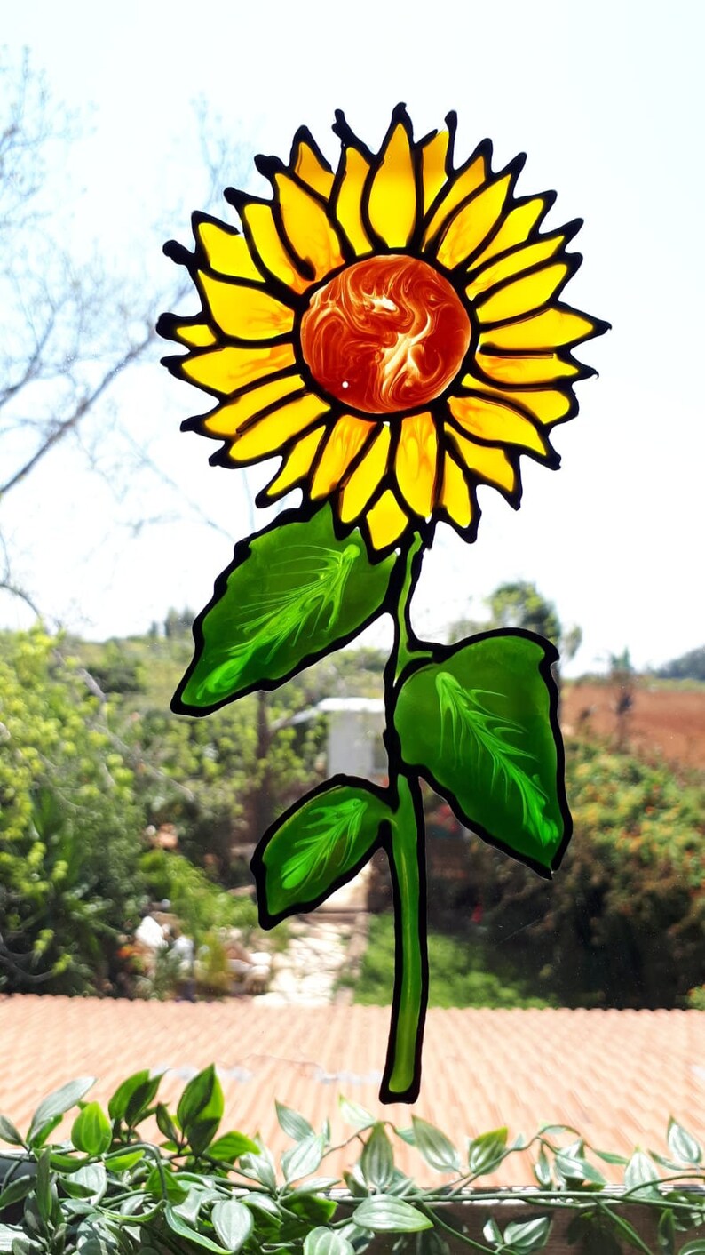 Small Sunflower Window Decal Laptop Sticker Stained Glass | Etsy
