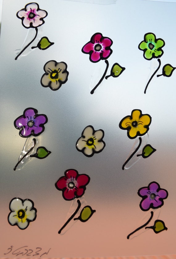 Scattered Flowers Decals Floral Stickers Faux Stained Glass | Etsy