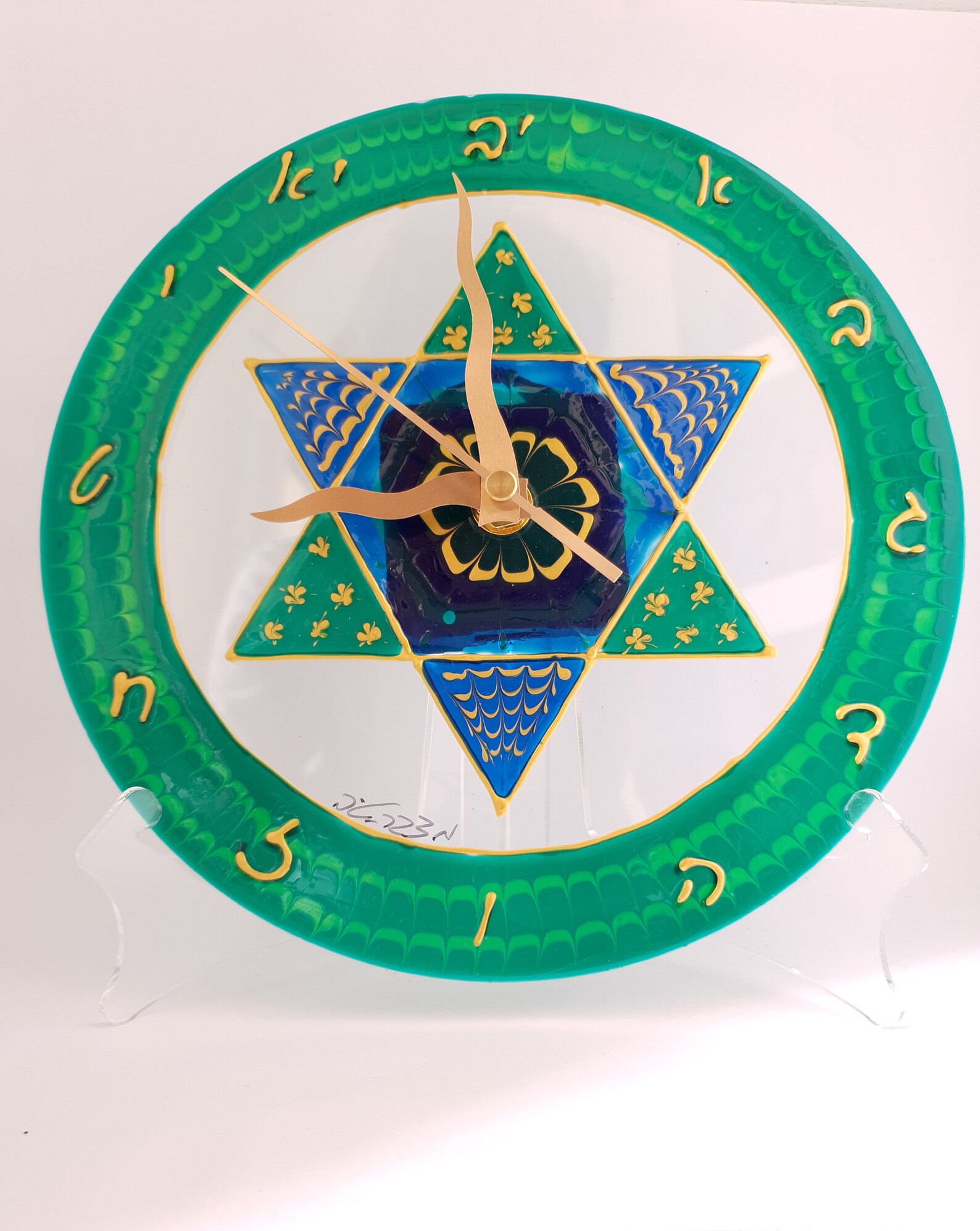 Wall Clock With Hebrew Letters Star of David Clock Blue and - Etsy Israel