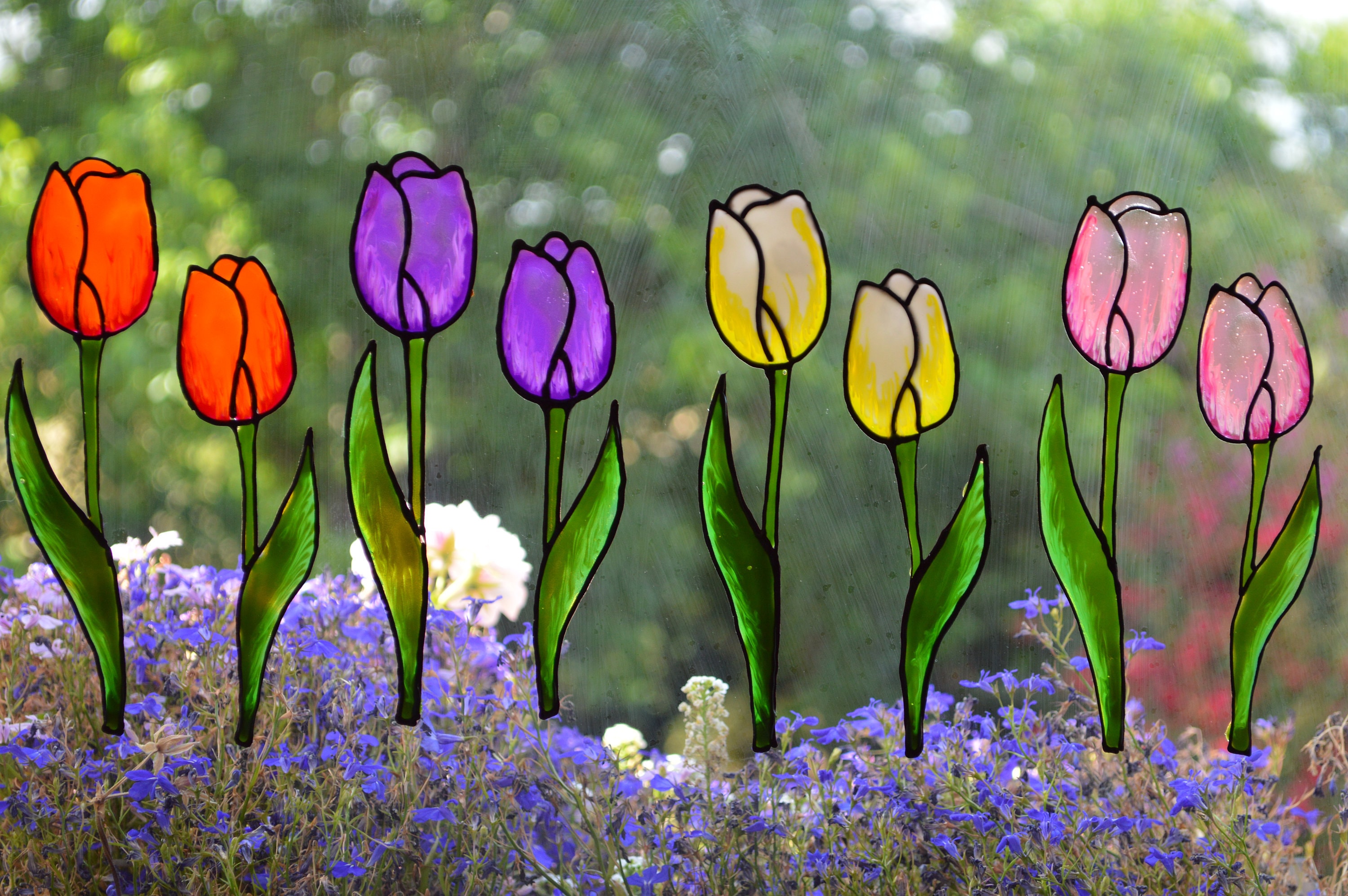 Tulip Flowers window stickers glass door decals Tulip bouquet | Etsy