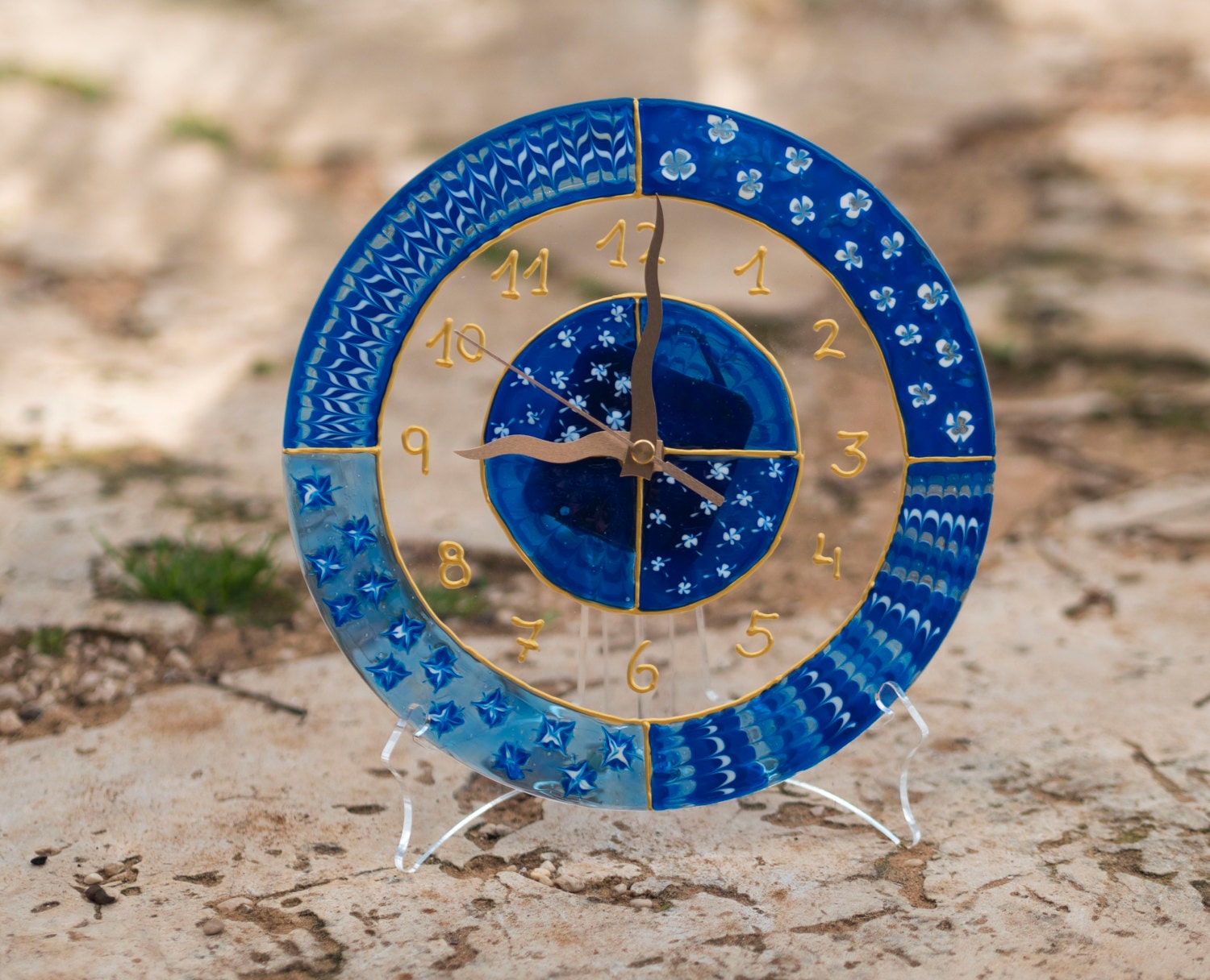 Blue and White Wall Clock, Modern Wall Clock Hand-painted , Kitchen ...