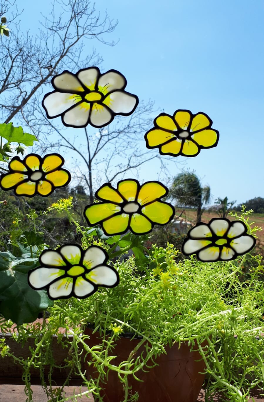 Summer flower window decalswhite and yellow glass stickers | Etsy