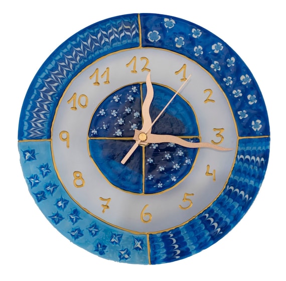 Blue and White Wall Clock Modern Wall Clock Hand-painted - Etsy