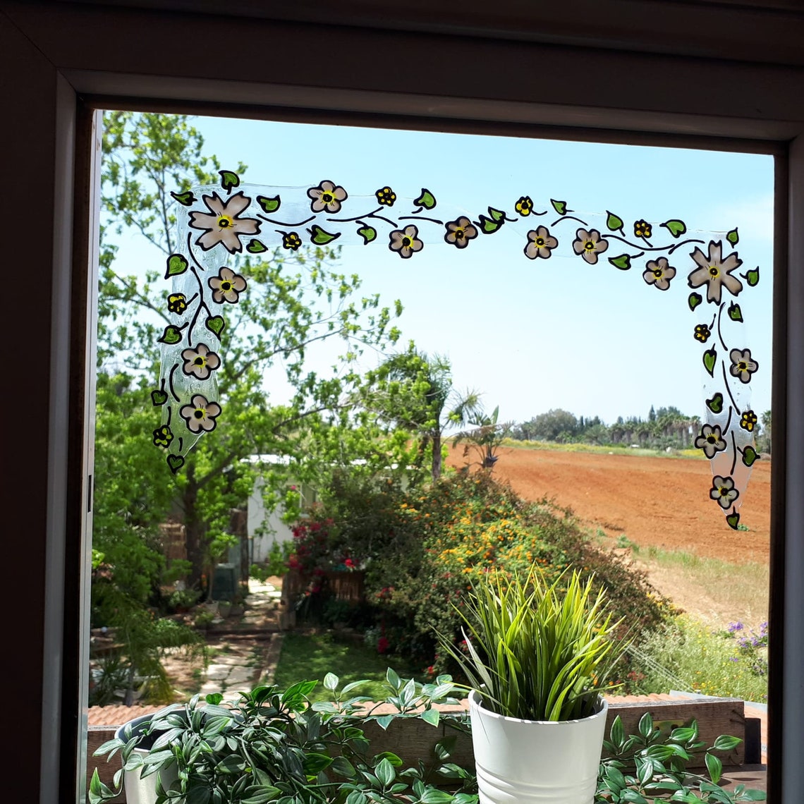 Flower Corner Decalswindow Sticker Floral Design | Etsy