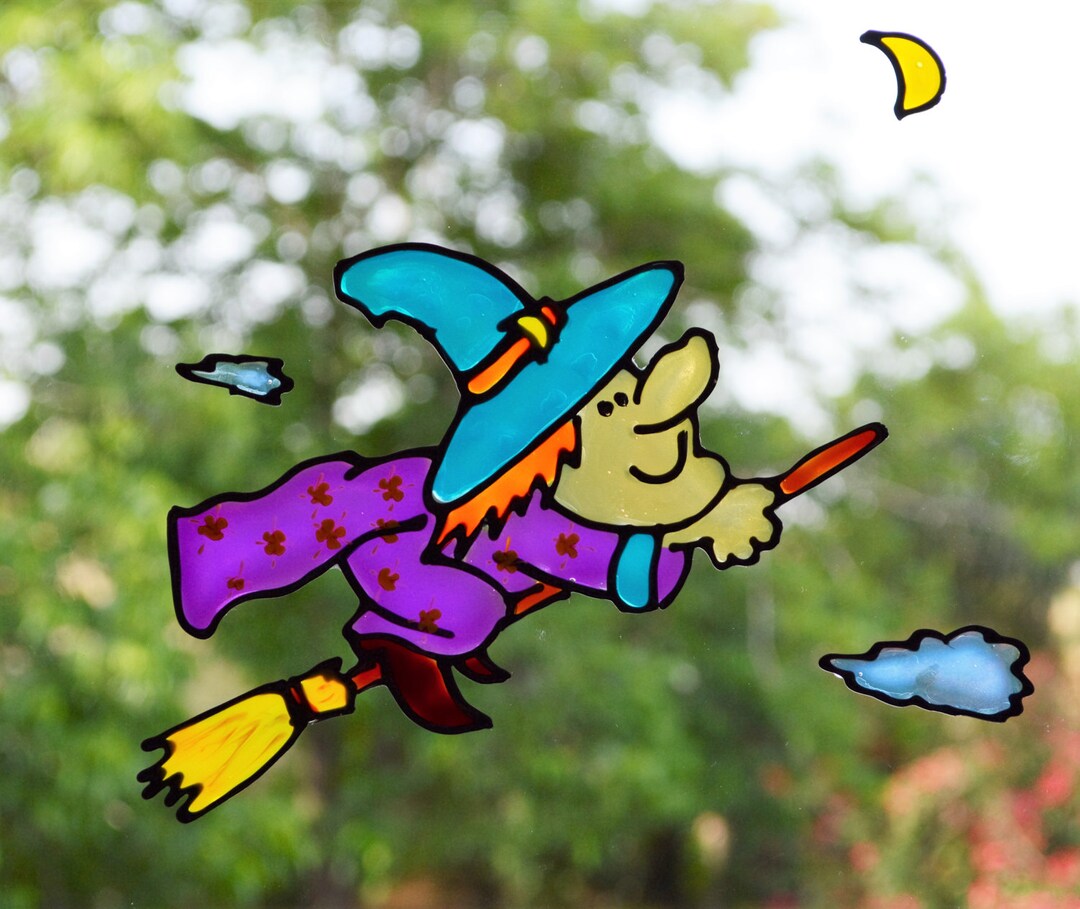 Halloween Witch Window Decalwitch Decalflying Witch Kitchen - Etsy