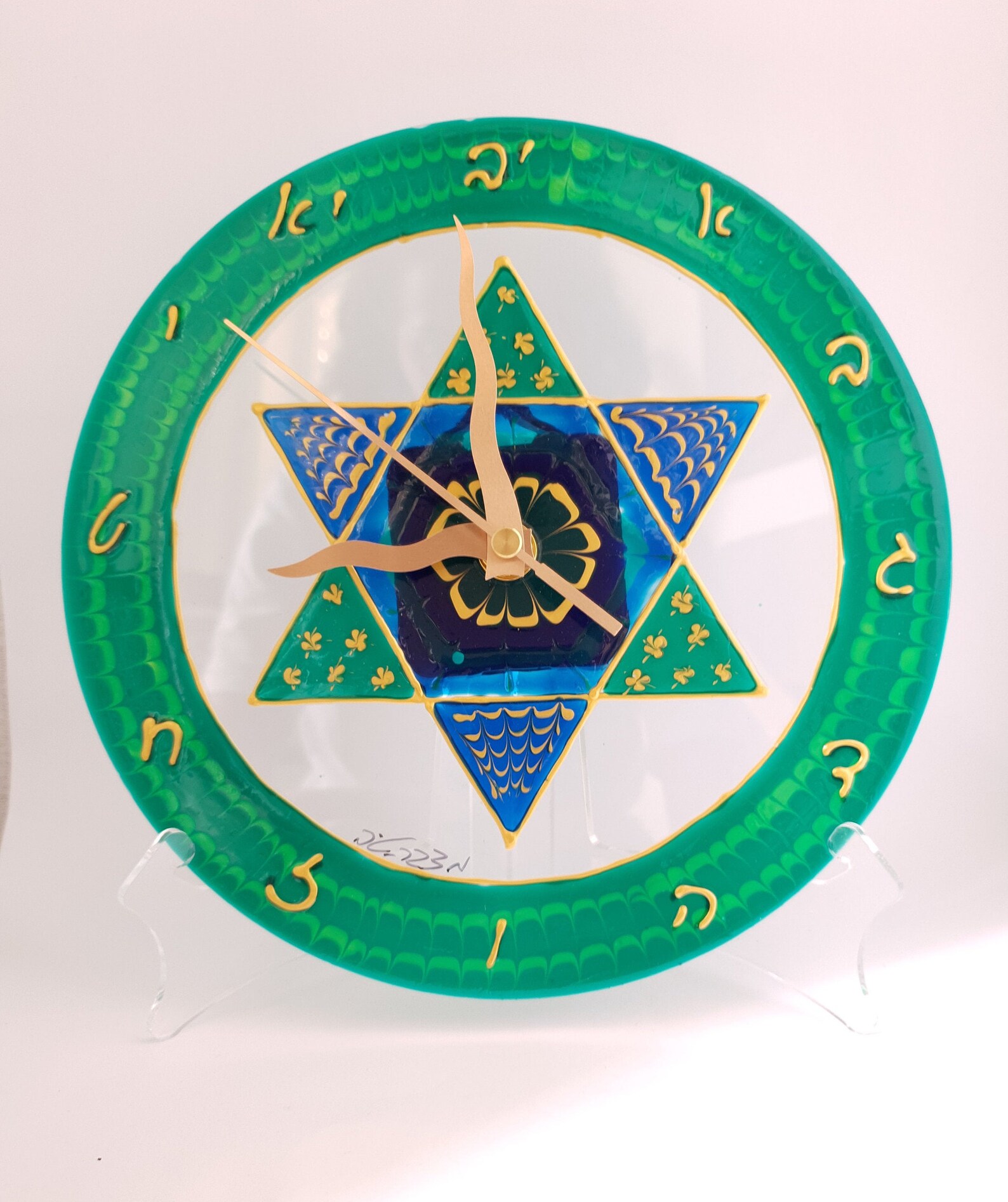 Wall Clock With Hebrew Letters Star of David Clock Blue and - Etsy Israel