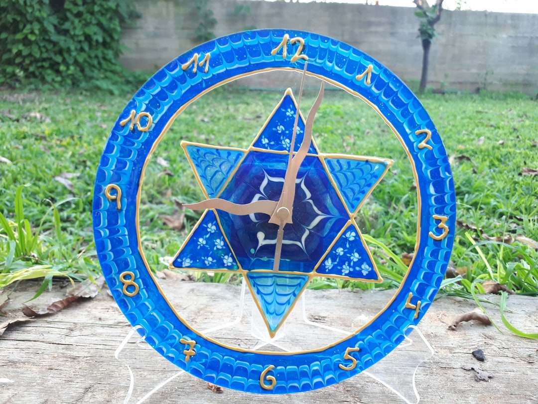 Magen David Wall Clock, Hand Painted in Blue and White, Medium Size - Etsy