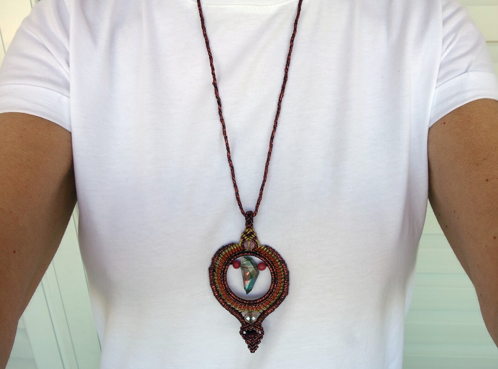 Macrame Necklace Round Pendant Necklace Macrame Jewelry - Etsy